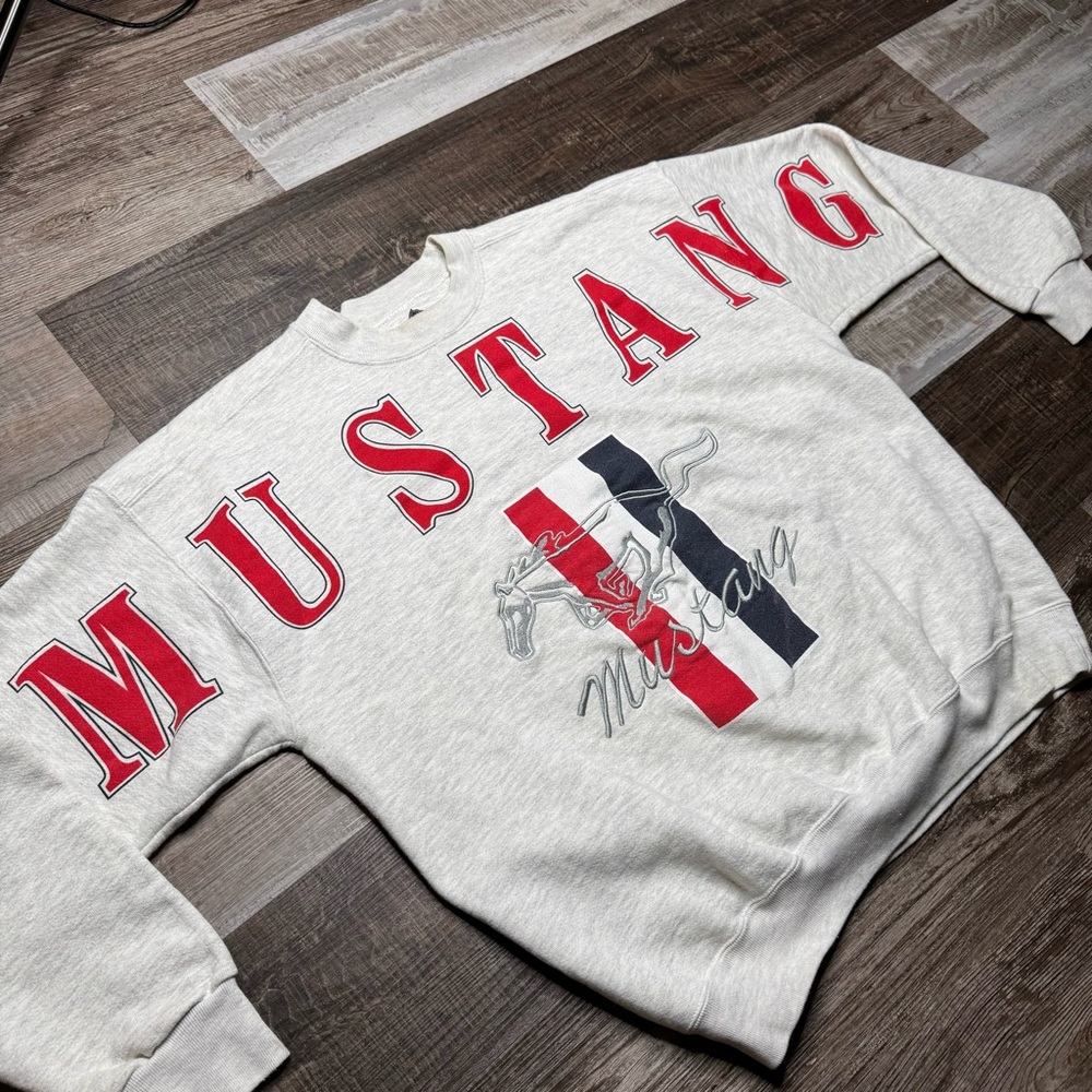 Vintage Ford Mustang Logo Big Spellout Embroidered Cr… - Gem
